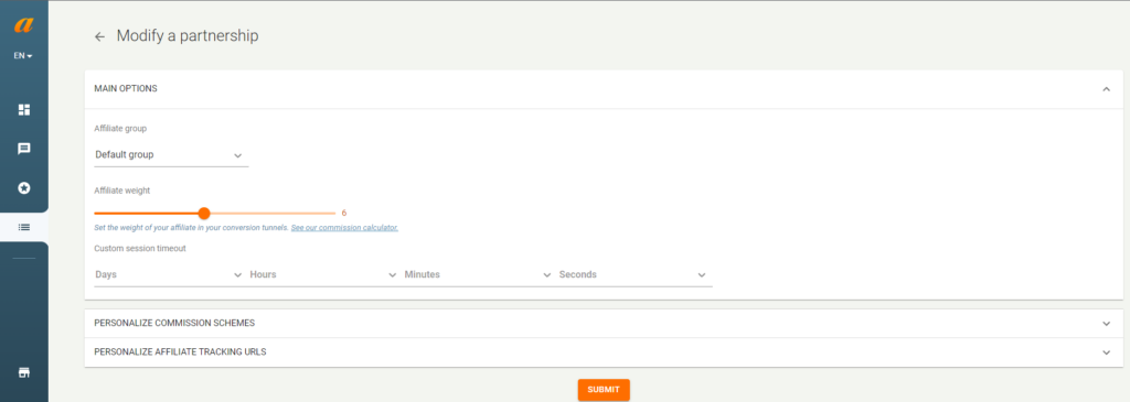 Modify partnership - Affilae